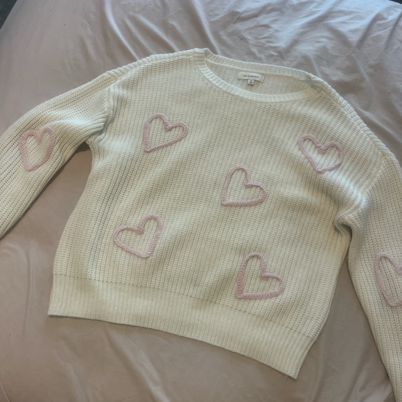 No Comment | Sweaters | Cream And Pink Heart Crew Neck Sweater | Poshmark